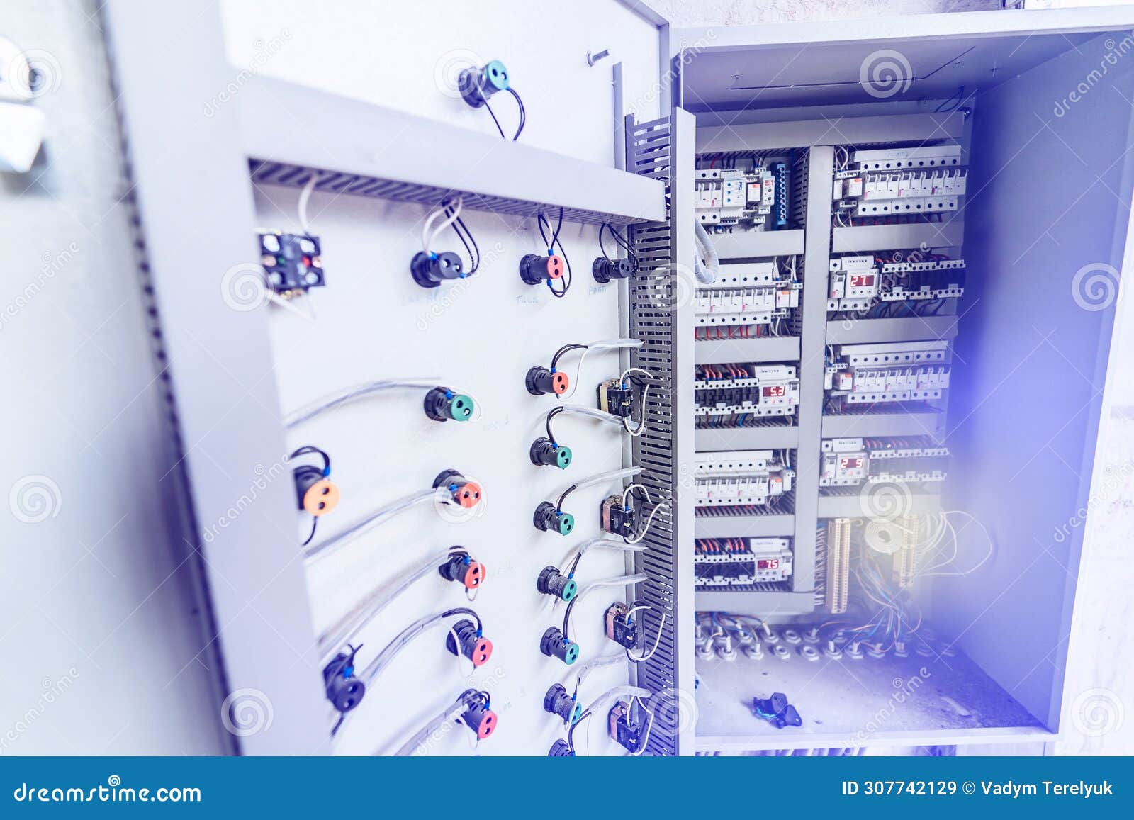 Electrical Panel at a Assembly Line Factory. Controls and Switches ...
