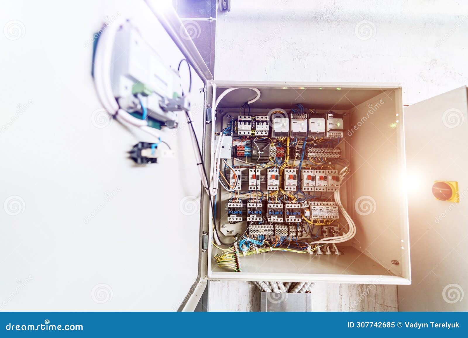 Electrical Panel at a Assembly Line Factory. Controls and Switches ...