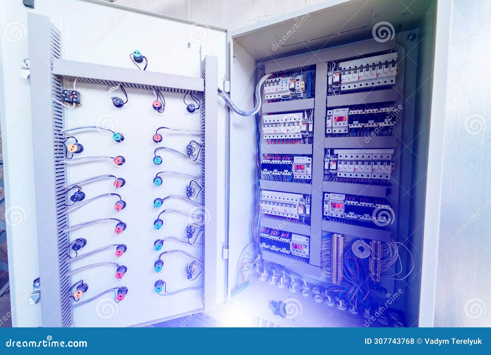 Electrical Panel at a Assembly Line Factory. Controls and Switches ...