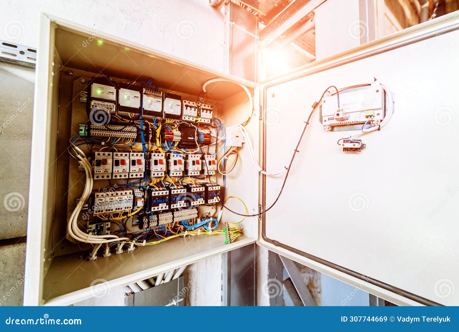 Electrical Panel at a Assembly Line Factory. Controls and Switches ...