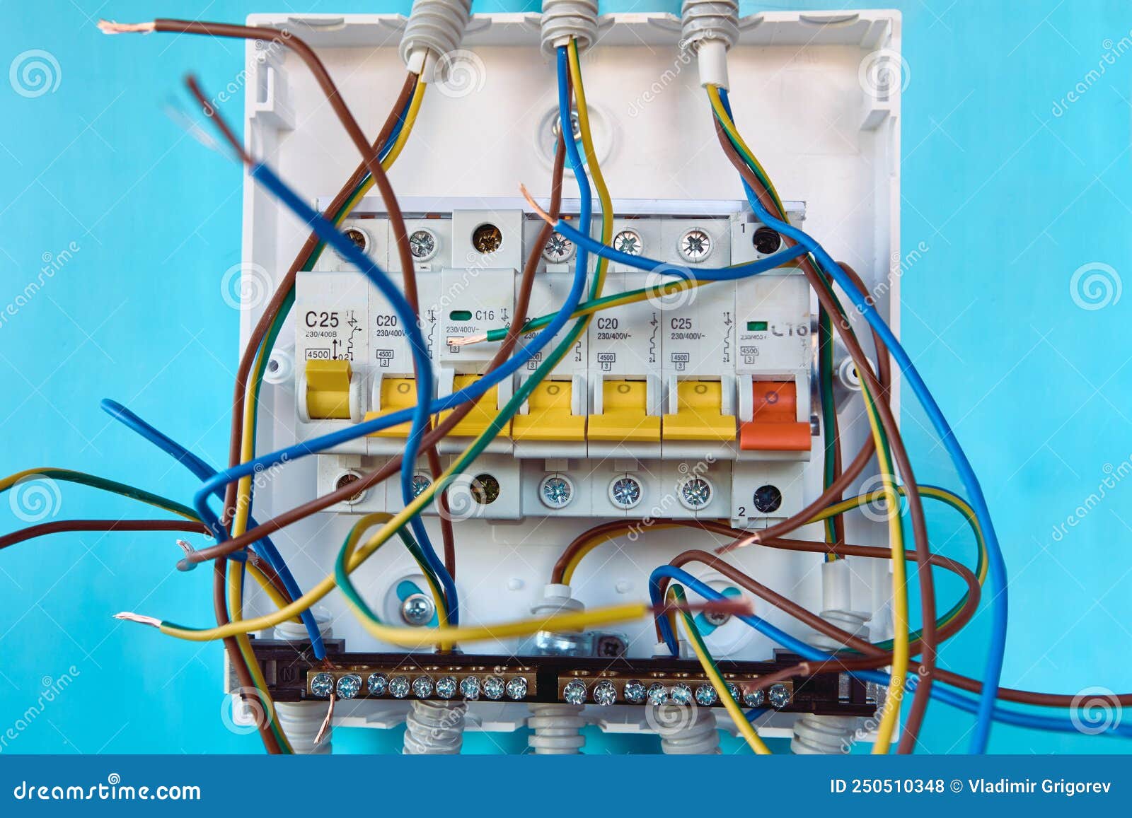 Consumer Unit in Process of Assembling Fuse Box with Circuit Breakers ...