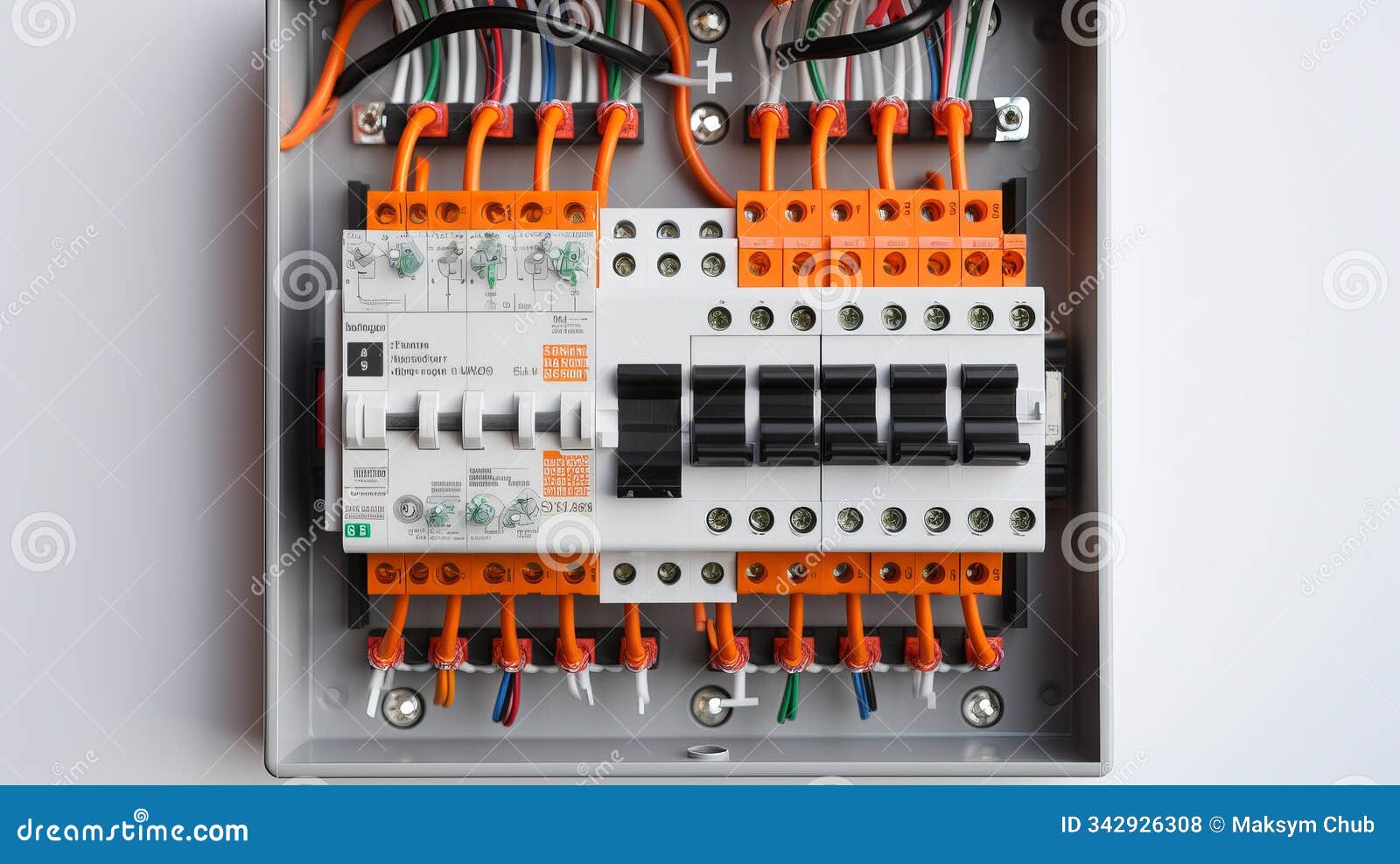 Electrical Panel Featuring Circuit Breakers and Wiring Connections for ...