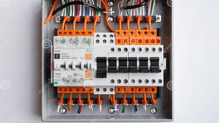Electrical Panel Featuring Circuit Breakers and Wiring Connections for ...