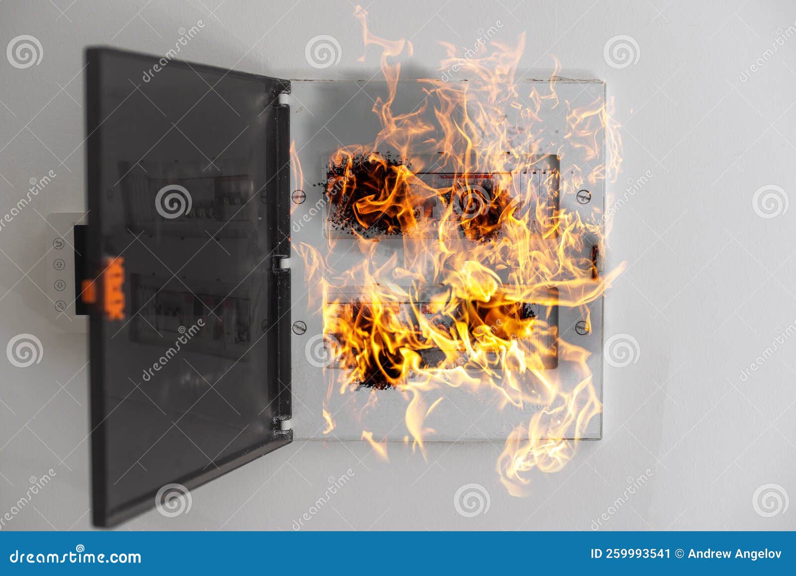 The Electrical Panel is on Fire Stock Image - Image of voltage, shock ...
