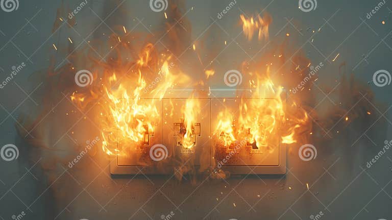 Electrical panel on fire stock photo. Image of emergency - 353838868