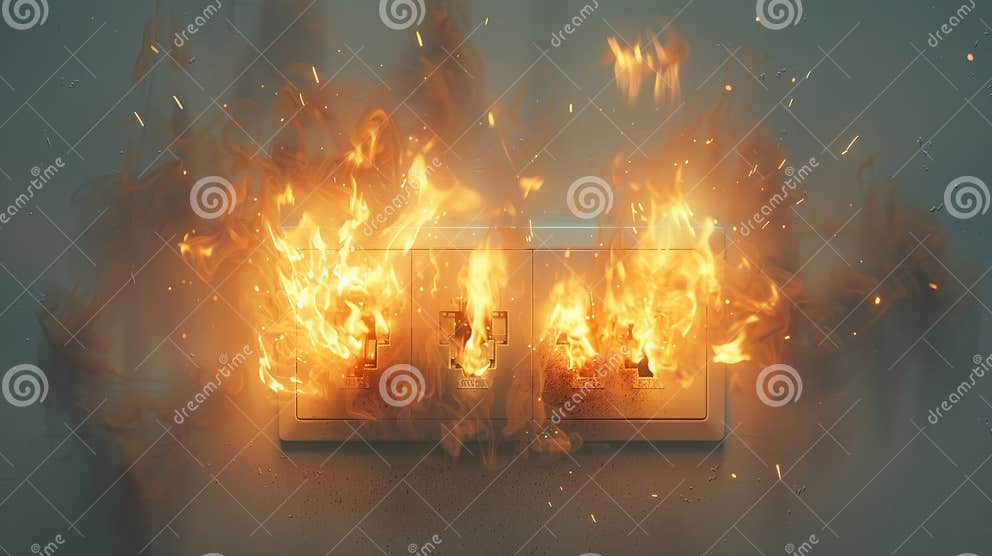 Electrical panel on fire stock photo. Image of emergency - 353838868