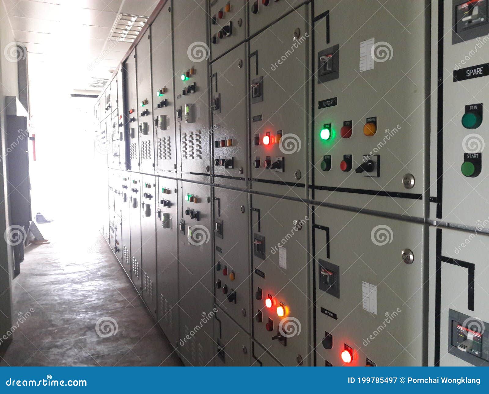 Electrical Panel with LED Lighting, Industrial Power Plant. Stock Image ...