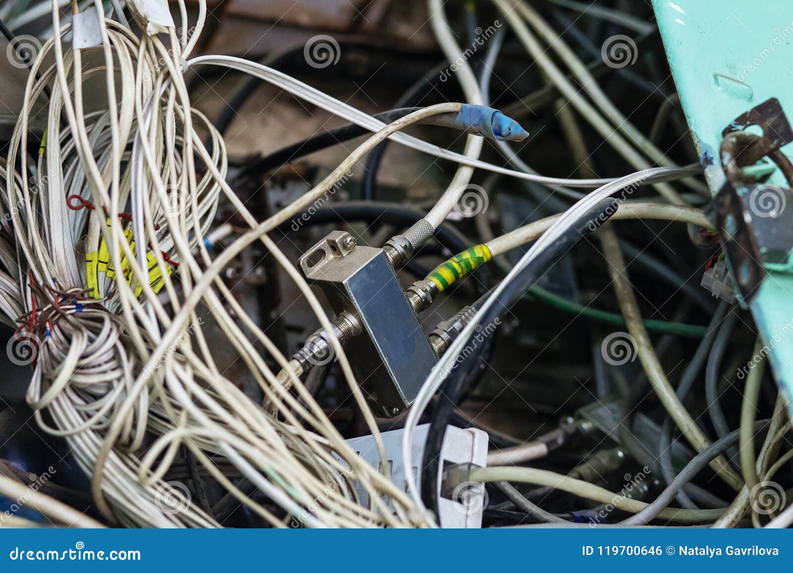 The Mess Electrical Wires With The Blue Sky Background Stock ...