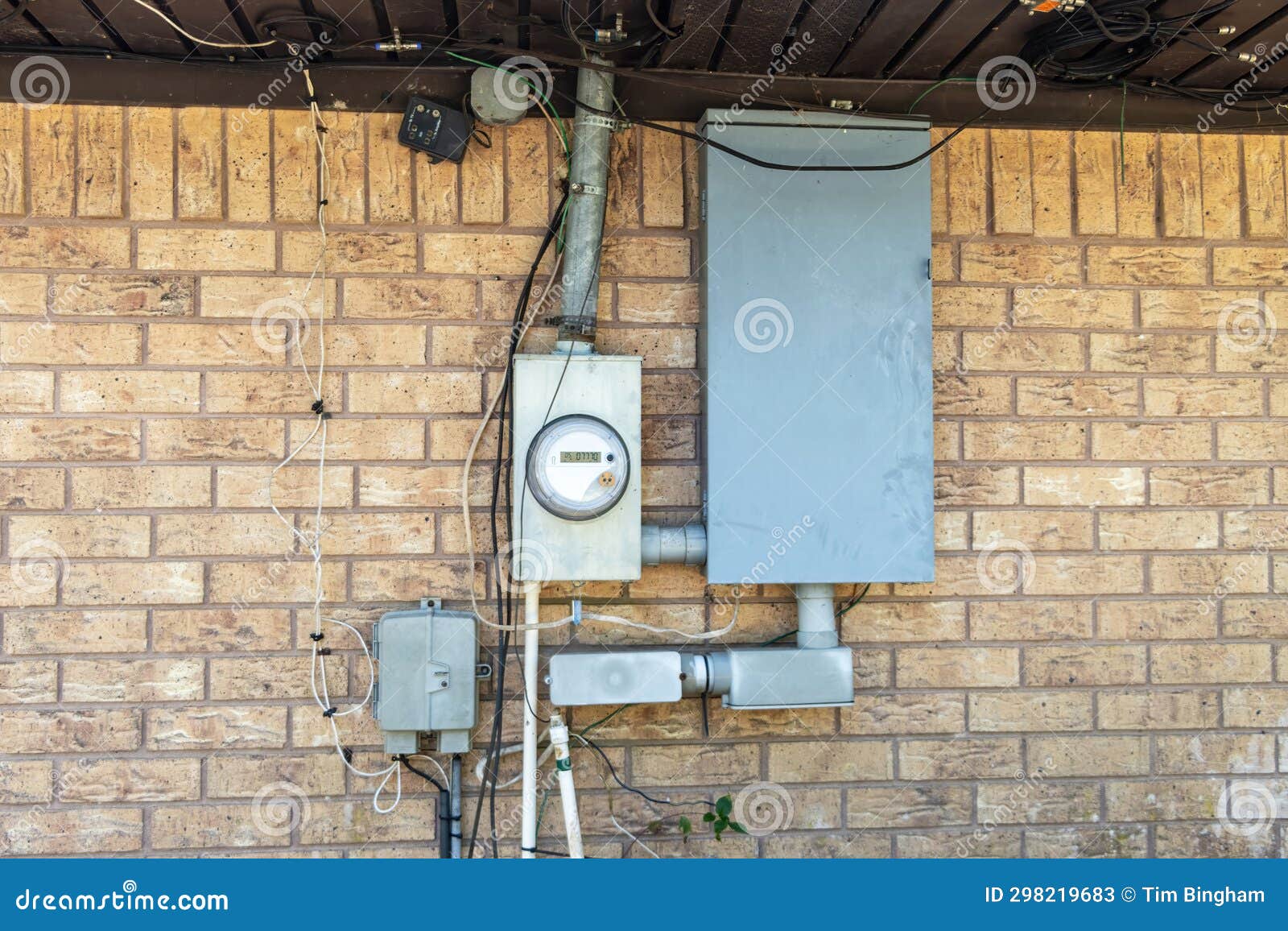Electrical Panel and Meter on the Side of Building Stock Image - Image ...