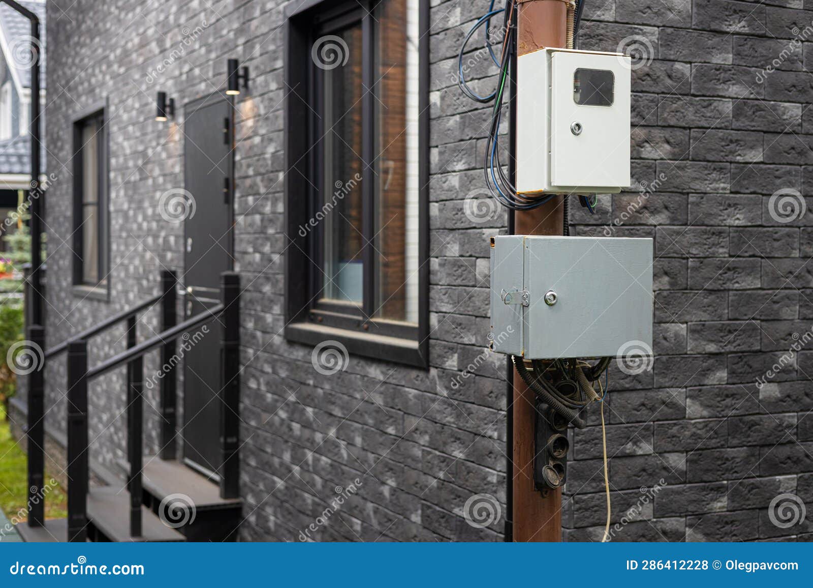 Electrical Panel on a Pole in the Backyard of the House Stock Photo ...