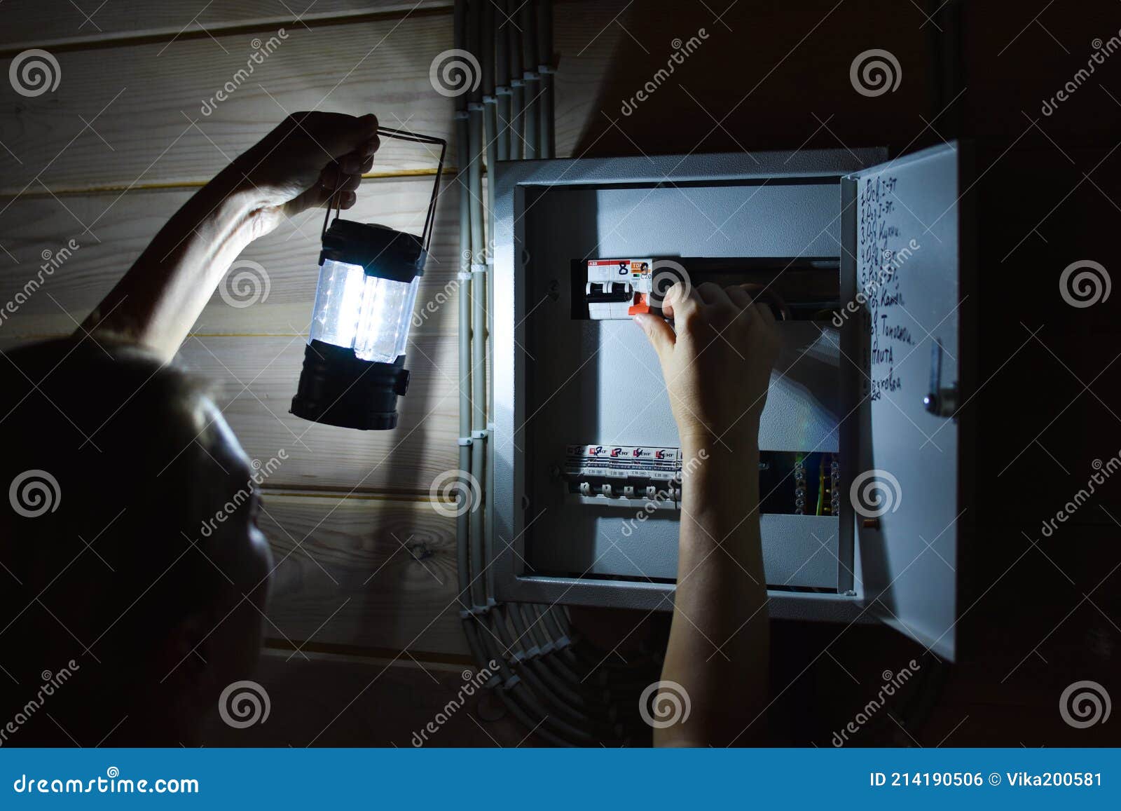 Electrical Panel with Power Buttons in House. in Evening Lights Were ...
