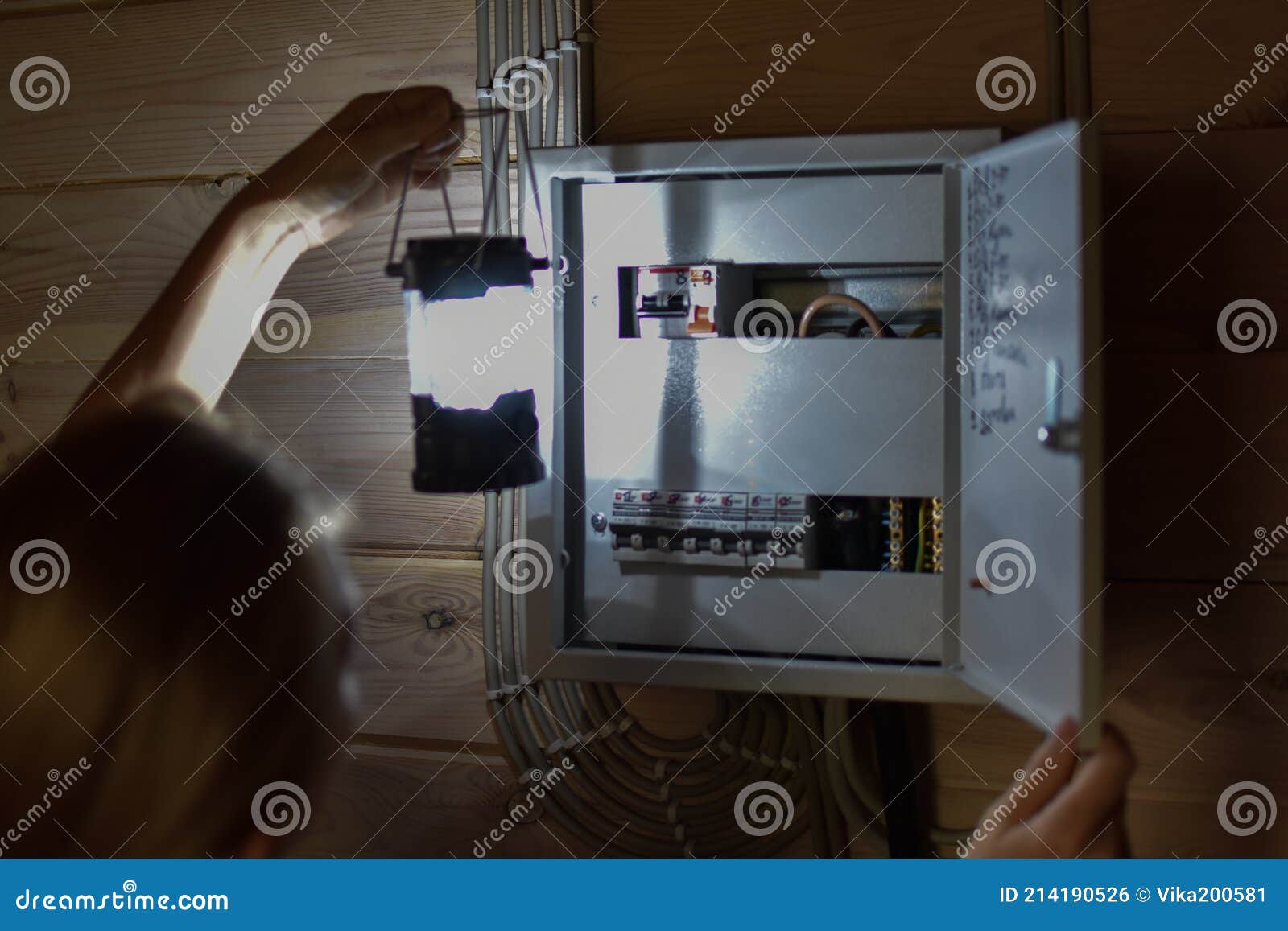 Electrical Panel with Power Buttons in House. in Evening Lights Were ...