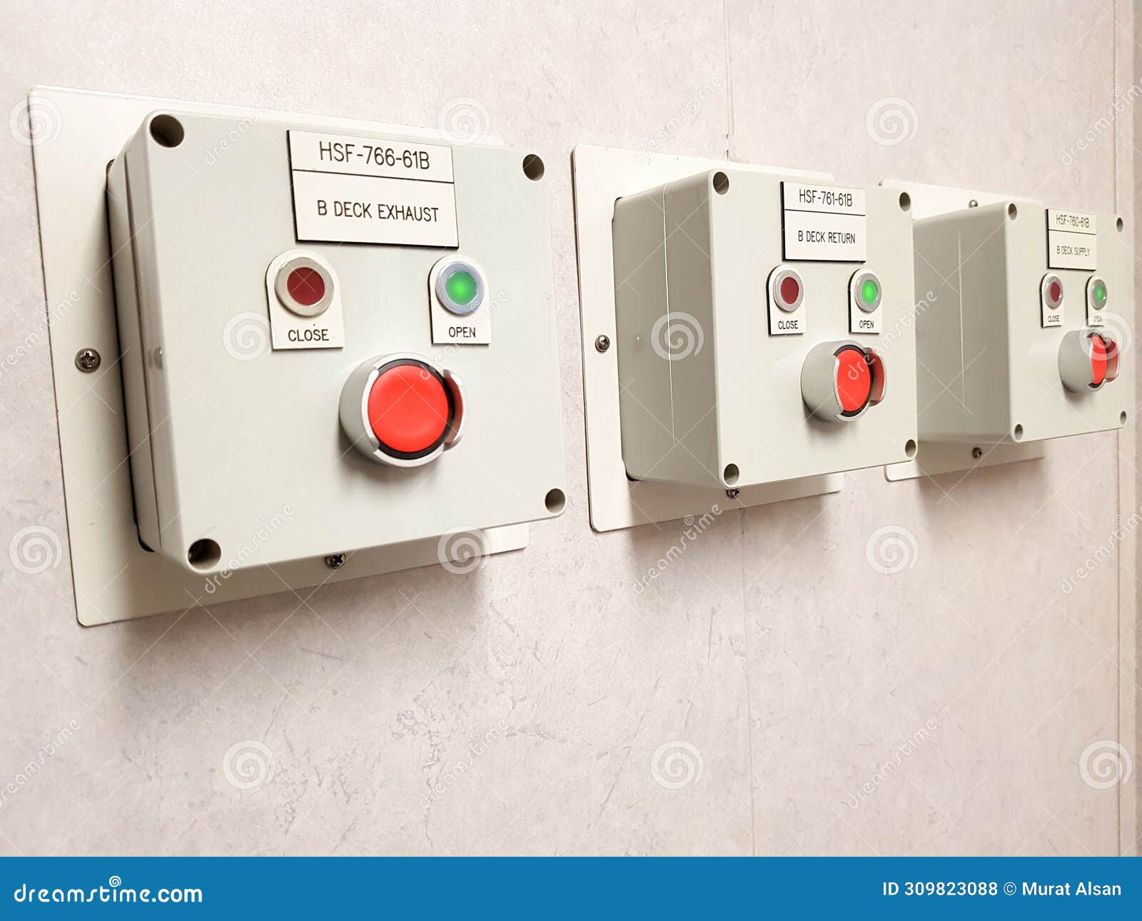 Electrical Panel with Red and Green Buttons, Closeup of Photo Stock ...