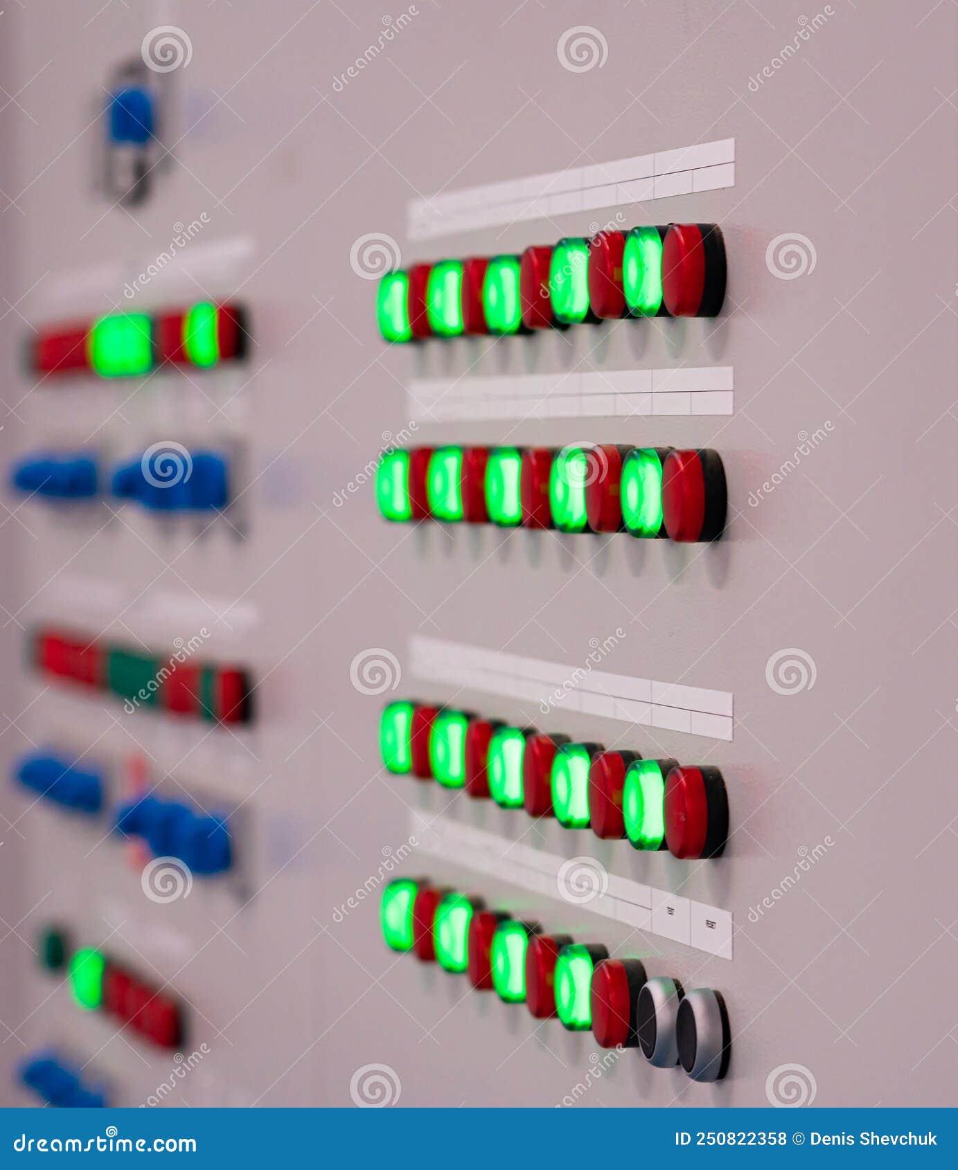 Electrical Panel with Red and Green Warning Lights Stock Photo - Image ...