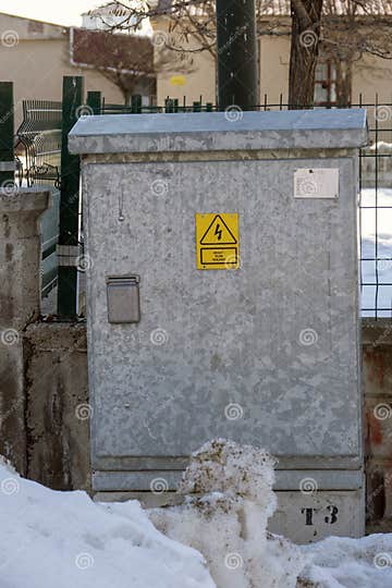 Electrical Panel Standing on the Street and Warning Signs on it ...