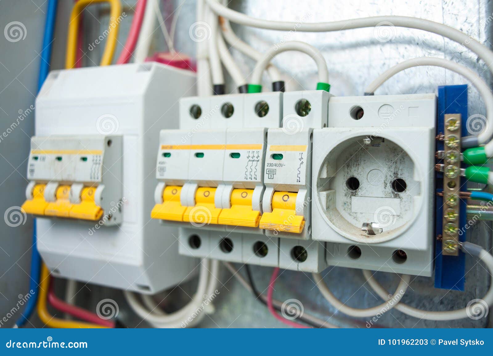 Electrical Panel. Switches And Socket In The Electric Shield Royalty ...