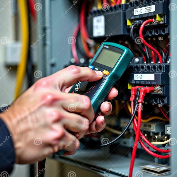 Technician Testing Electrical Panel with Multimeter, Generative Ai ...