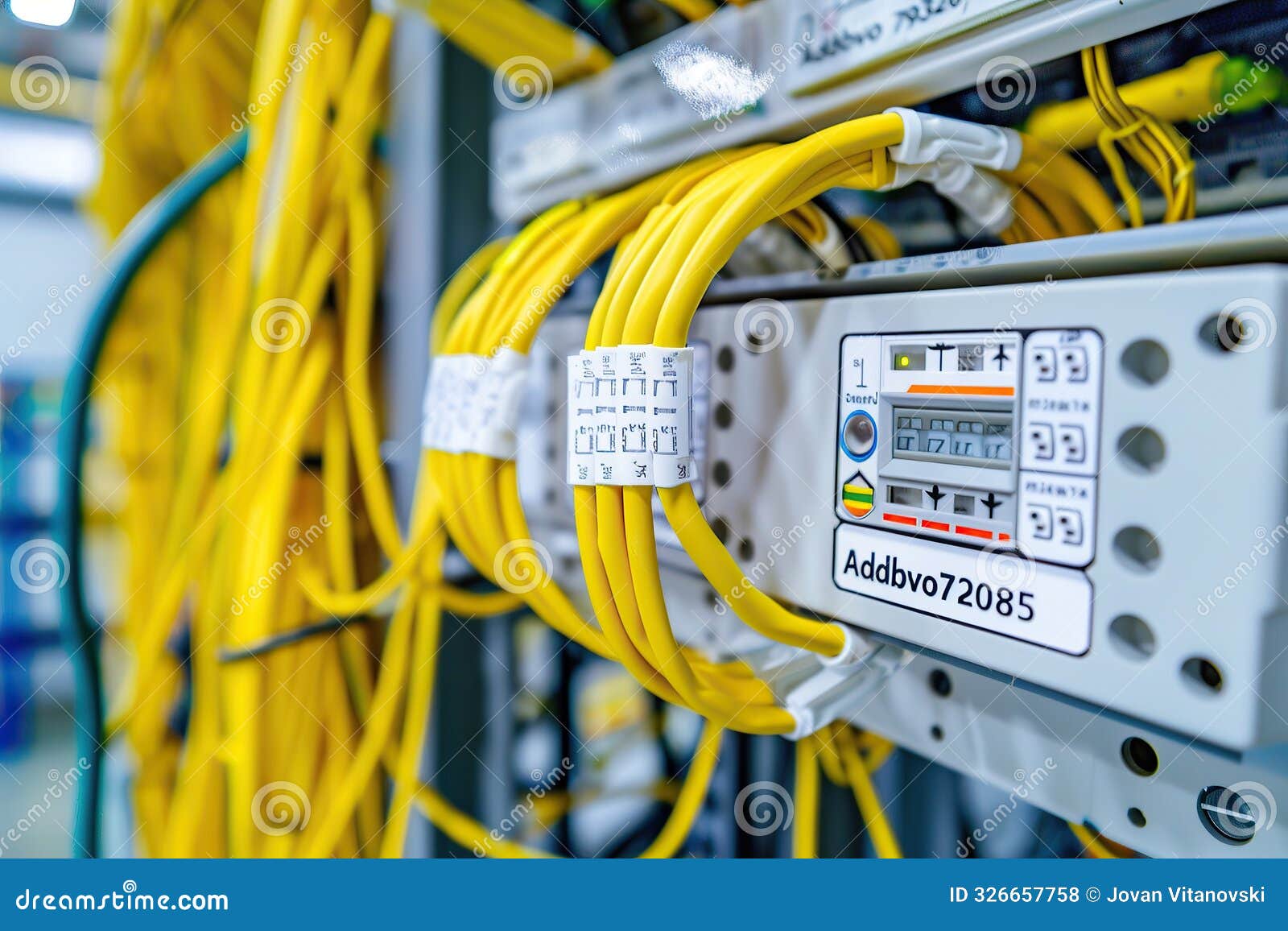 Electrical Panel with Yellow Cables in an Industrial Factory Setting ...