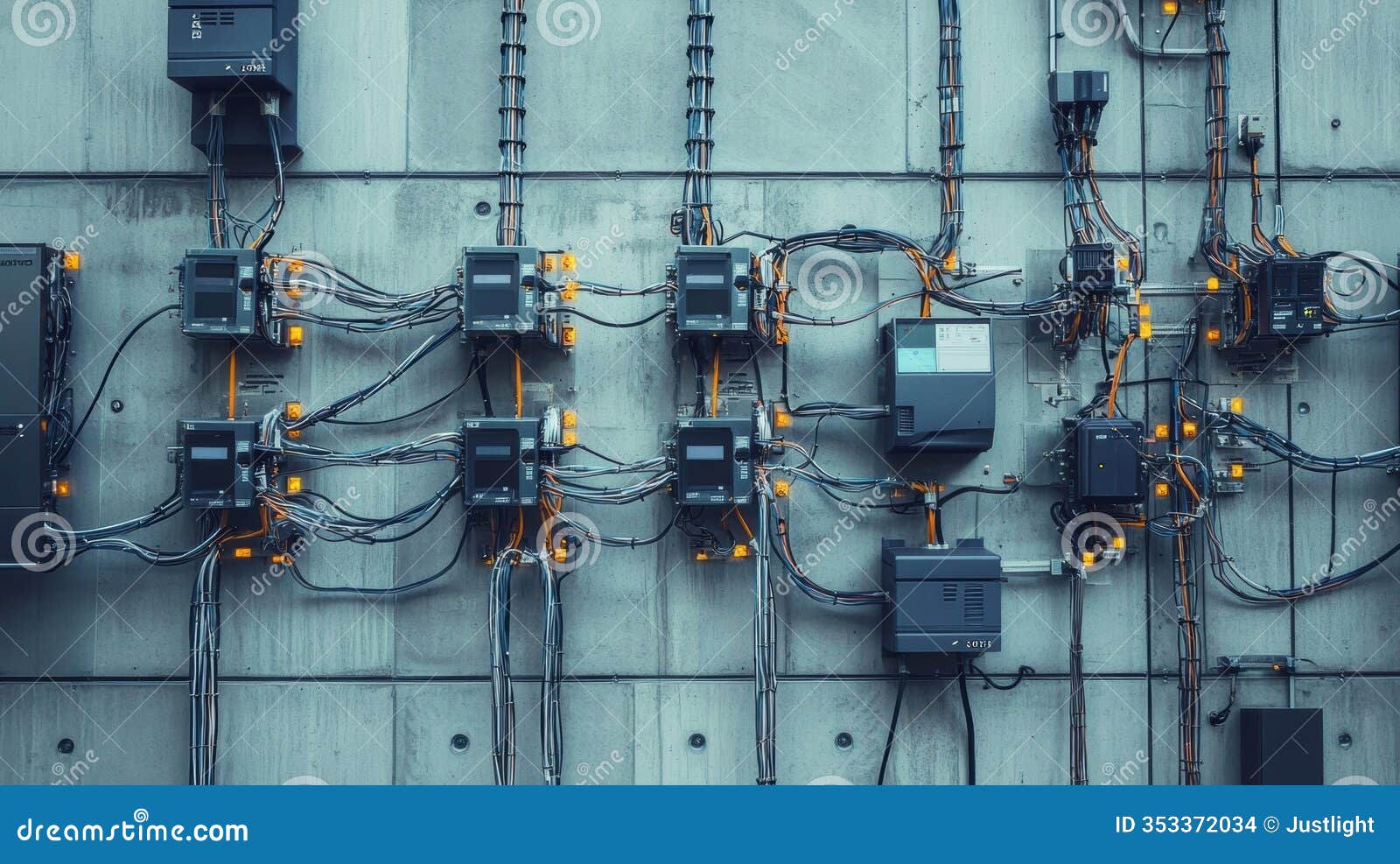 Electrical Panels and Wires Showing Complex Wiring System on Concrete ...