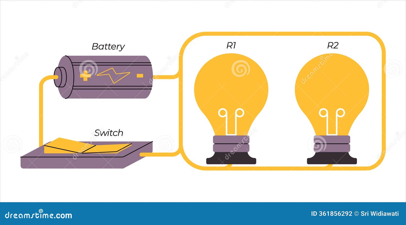 Electrical Parallel Circuit Conductor Combined Wire Paths Connection Lightbulb Switch Battery ...