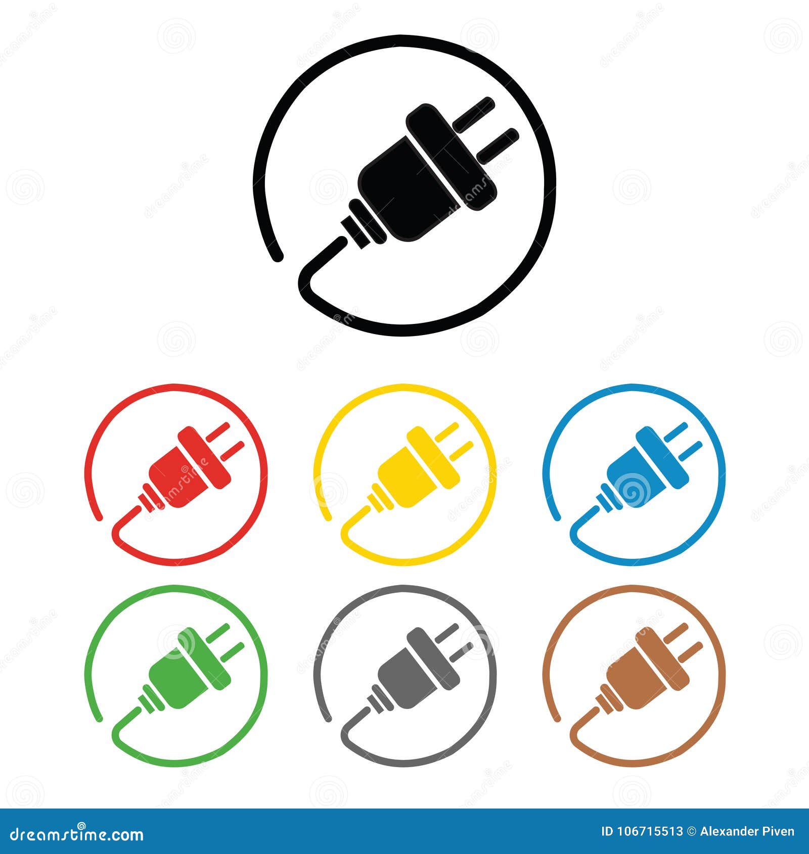 Electrical Plug. Colored Silhouettes of Electric Connectors, Round with ...