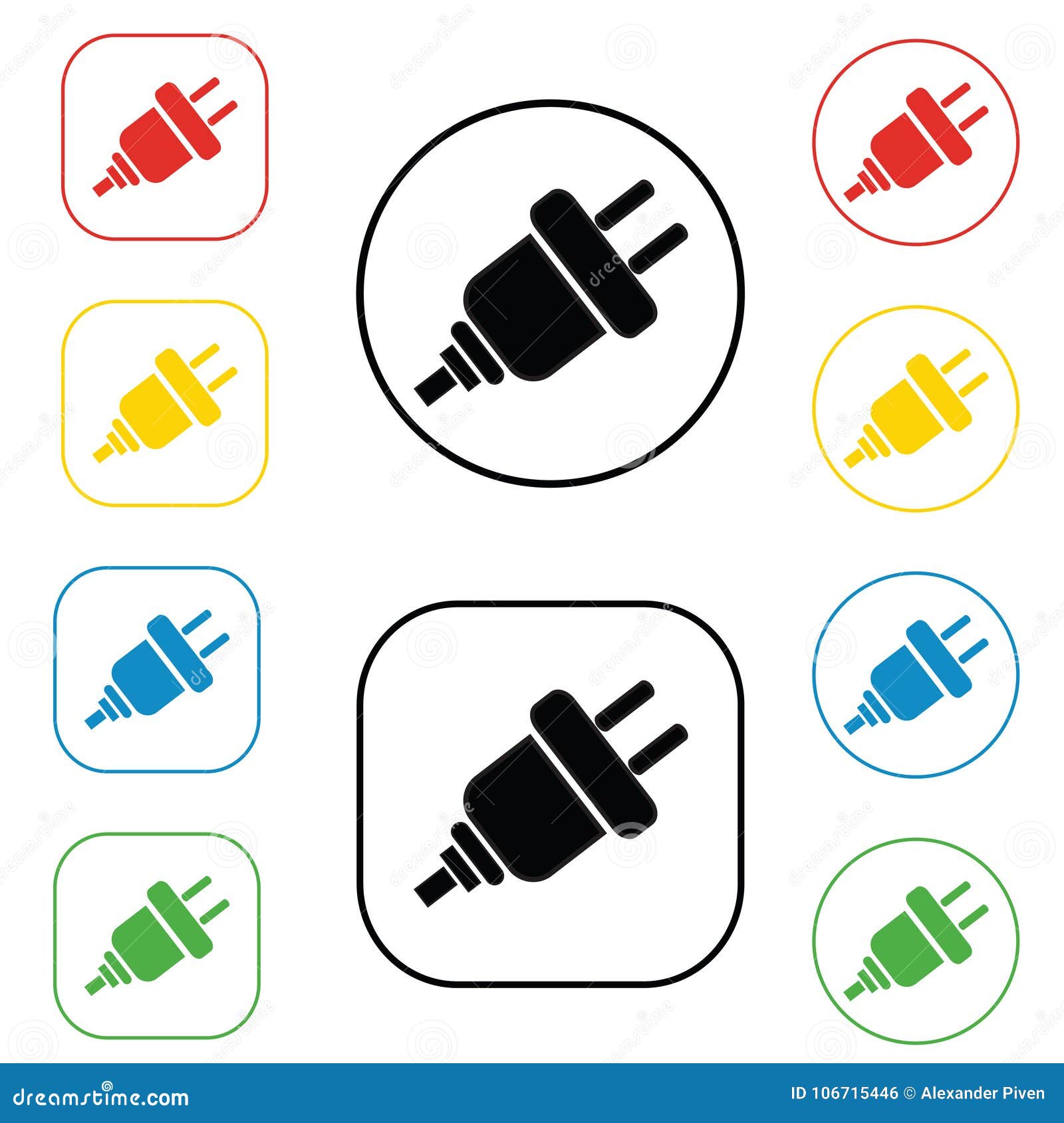 Electrical Plug. Colored Silhouettes of Electric Connectors, Round and ...