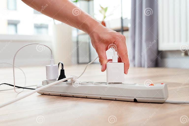 Electrical Plug in Outlet Socket at Home Stock Image - Image of cable ...