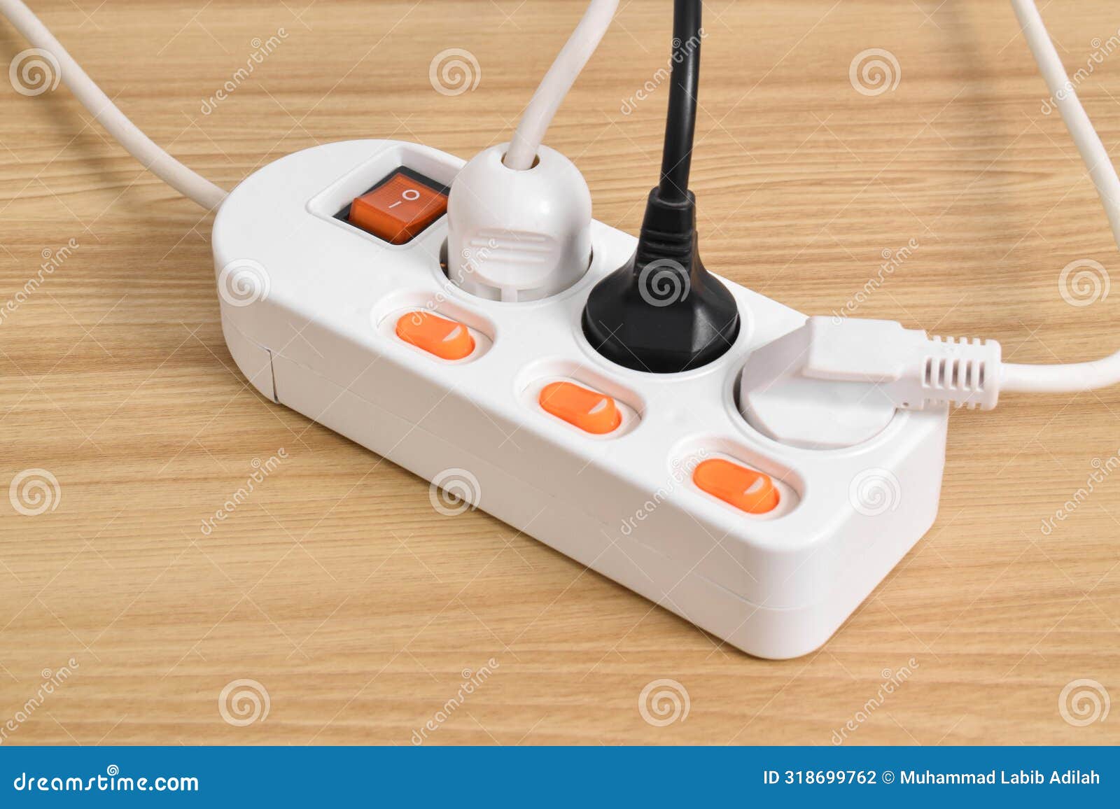 Electrical Plug in Outlet Socket at Home Isolated on on Wooden Table ...