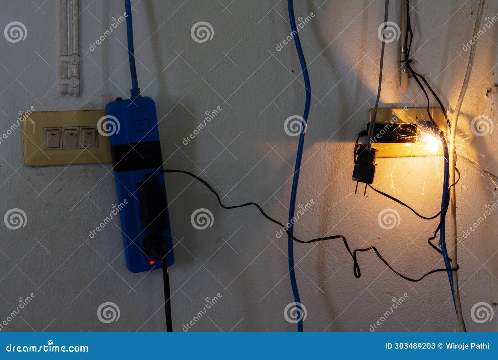 Electrical Plug Sparking and Burning Caused by a Short Circuit, Concept ...