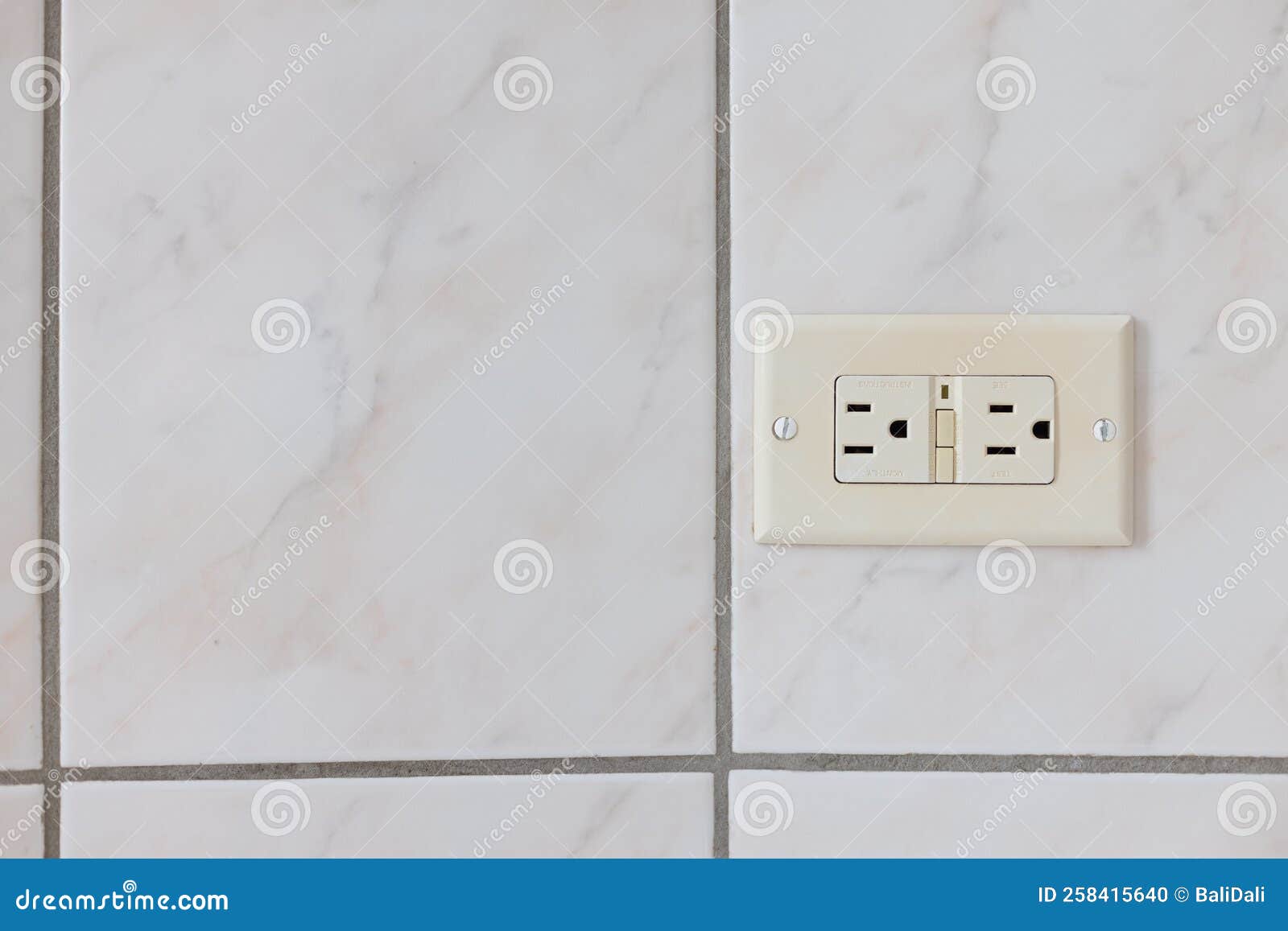 Electrical Plug Type B on the Tiled Wall in a Bathroom. Stock Photo ...