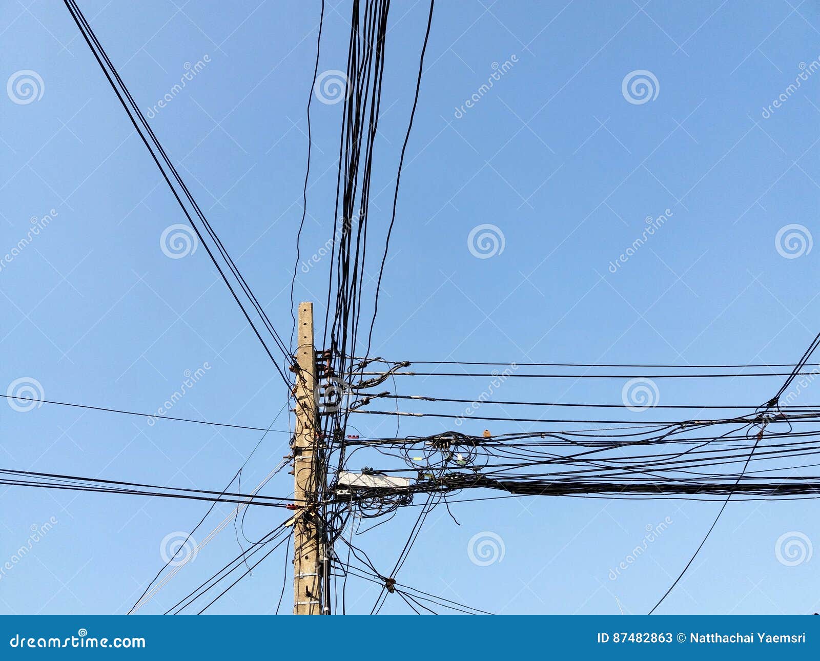 Electrical Pole Power Line and Communication Line Stock Image - Image ...