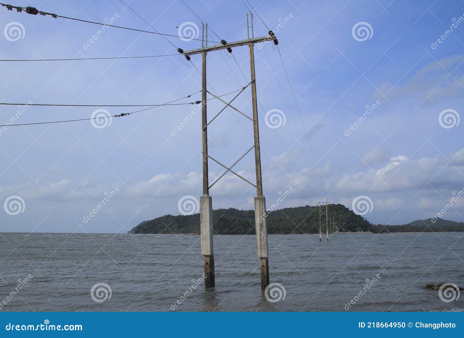 Electrical Pole from Shore To the Island Stock Photo - Image of island ...