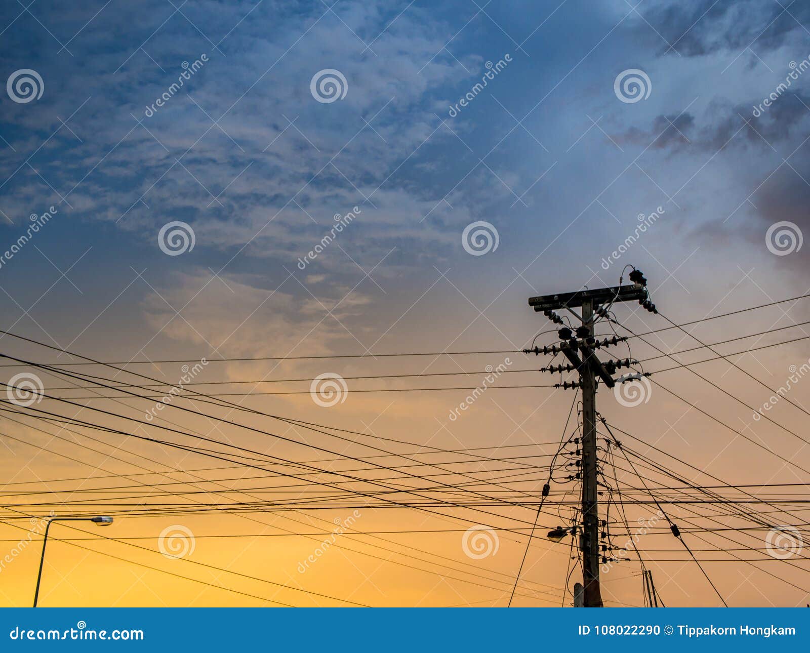 Electrical Pole and Sky in Twilight Time Stock Photo - Image of supply ...
