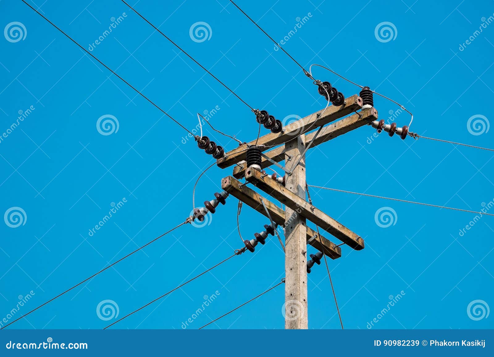 Electrical Post by the Local Road with Power Line Cables Stock Image ...