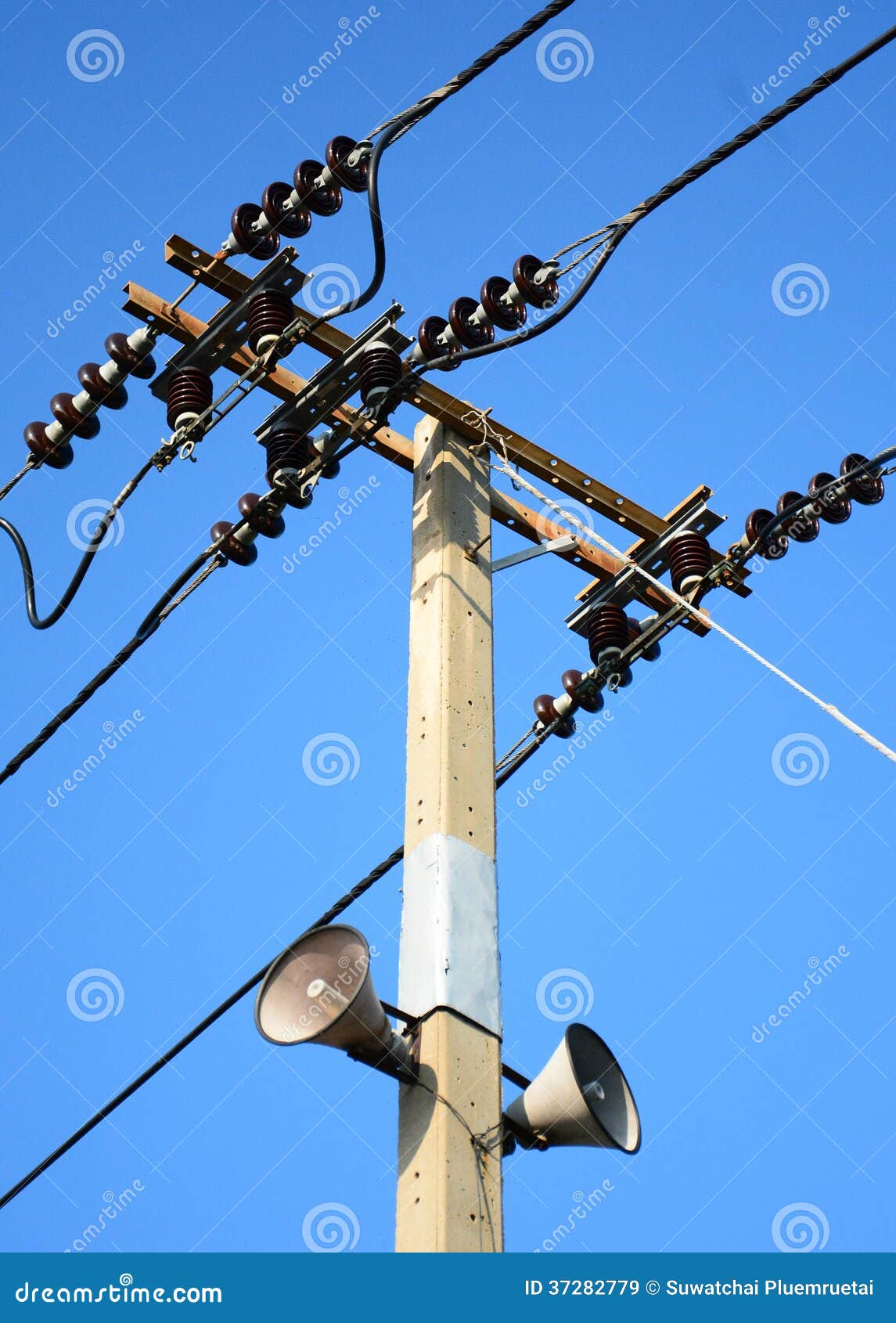 Electrical Post with Power Line Cables Stock Image - Image of telephone ...