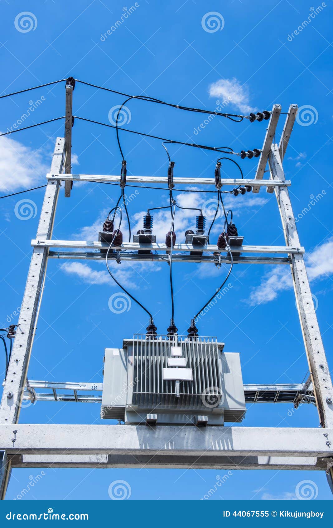 Electrical Post by the Road with Power Line Cables Stock Image - Image ...