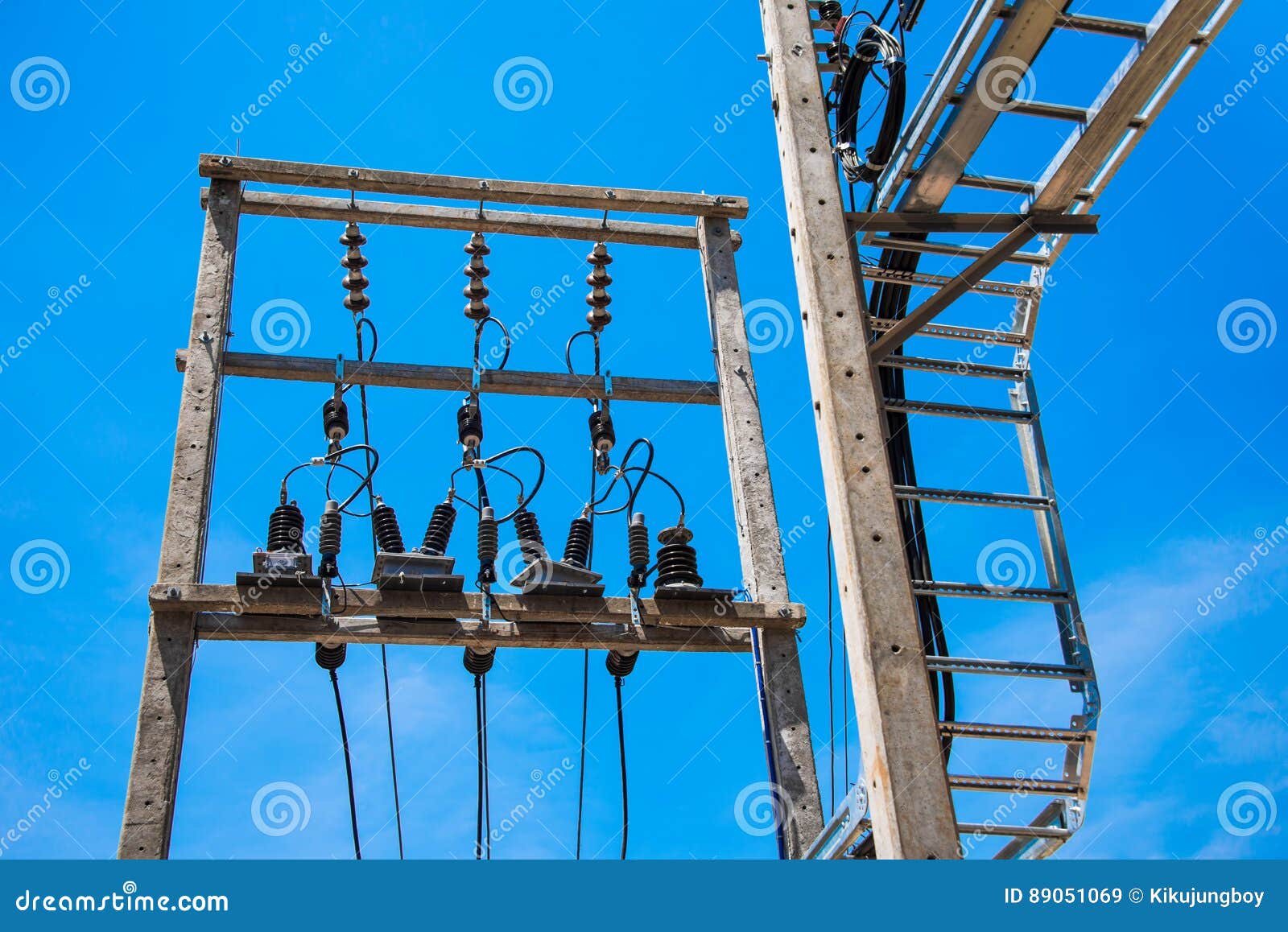 Electrical Post by the Road with Power Line Cables Stock Image - Image ...