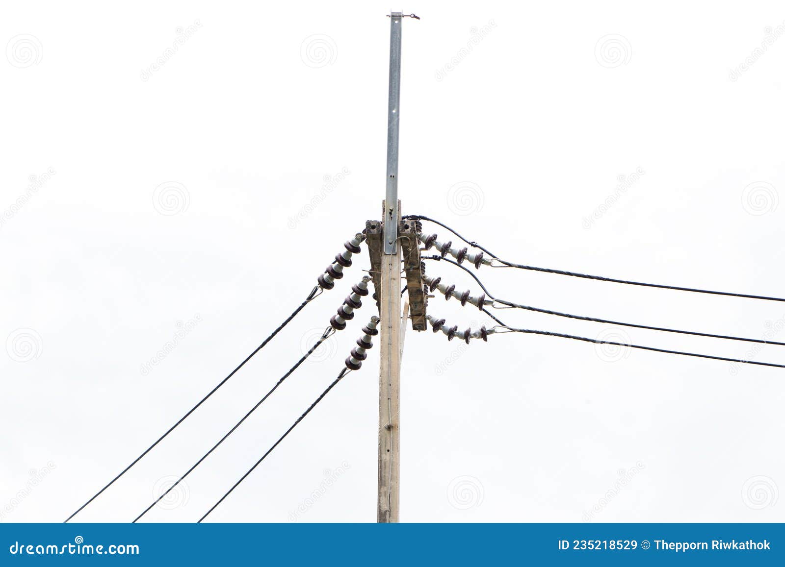 Electrical Post by the Road with Power Line Cables Lamp. Stock Image ...