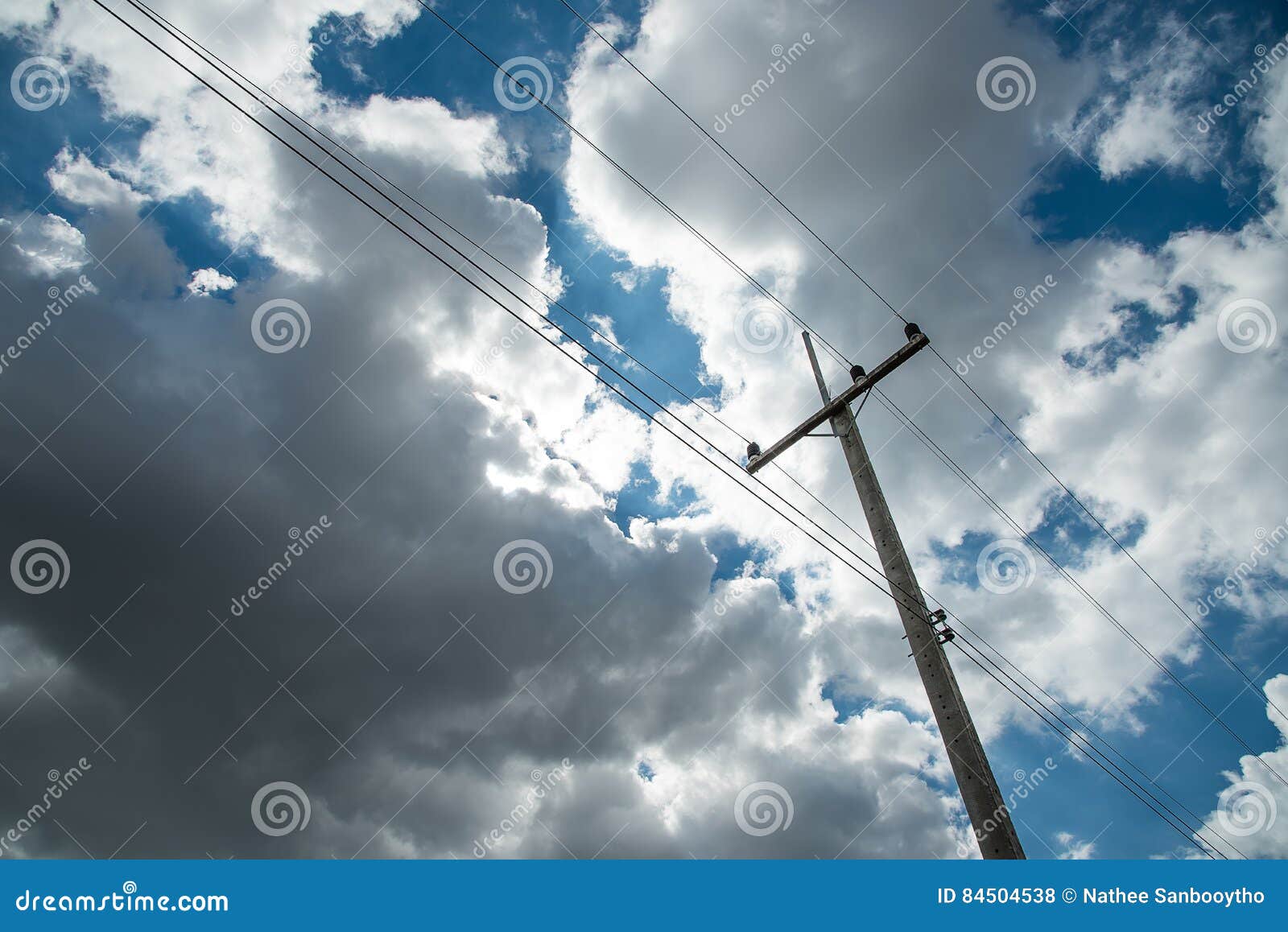 Electrical Post by the Road with Power Line Cables and Phone Lines ...