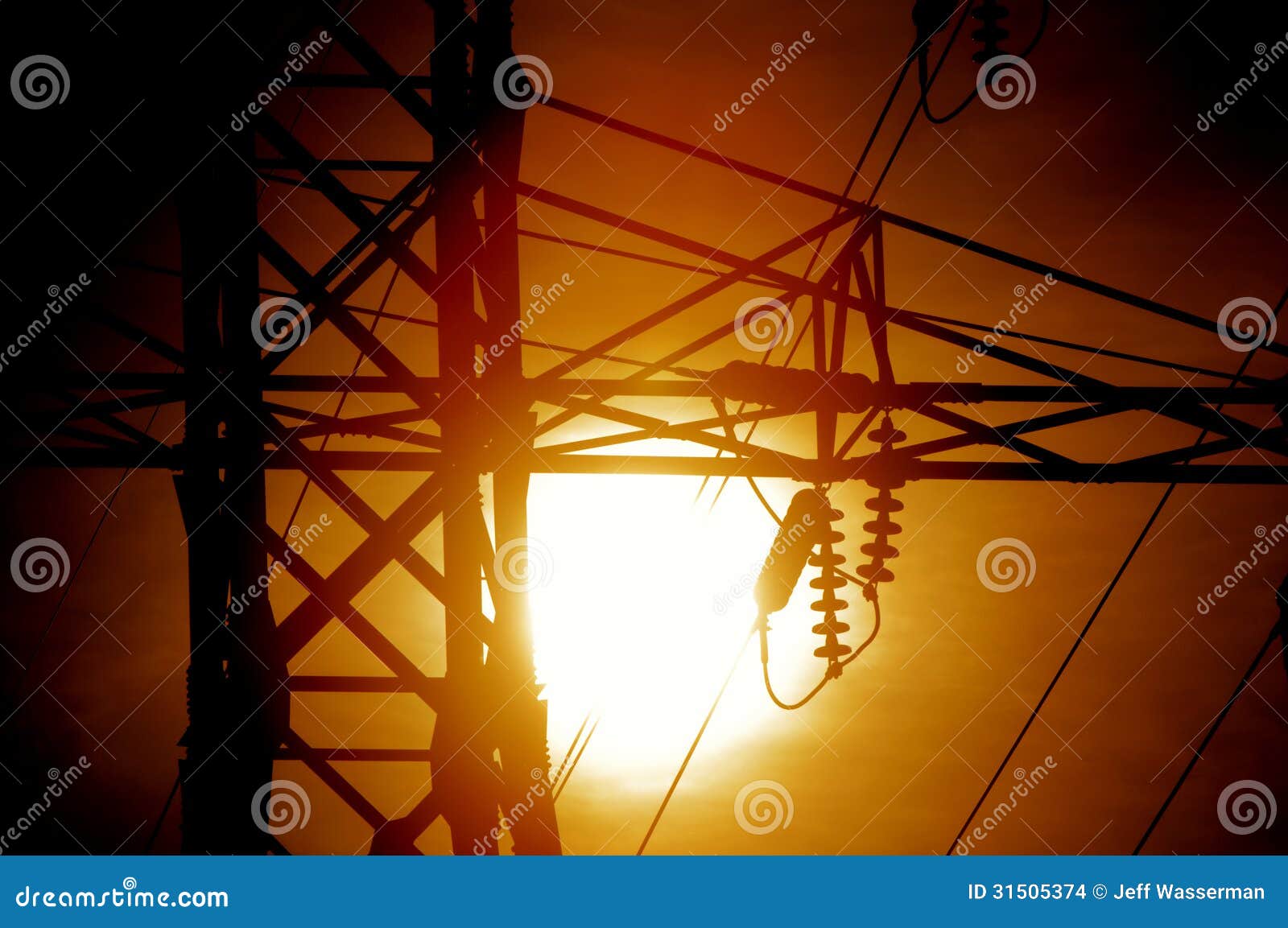 Electrical Power Against the Sun Stock Photo - Image of tower, sunset ...