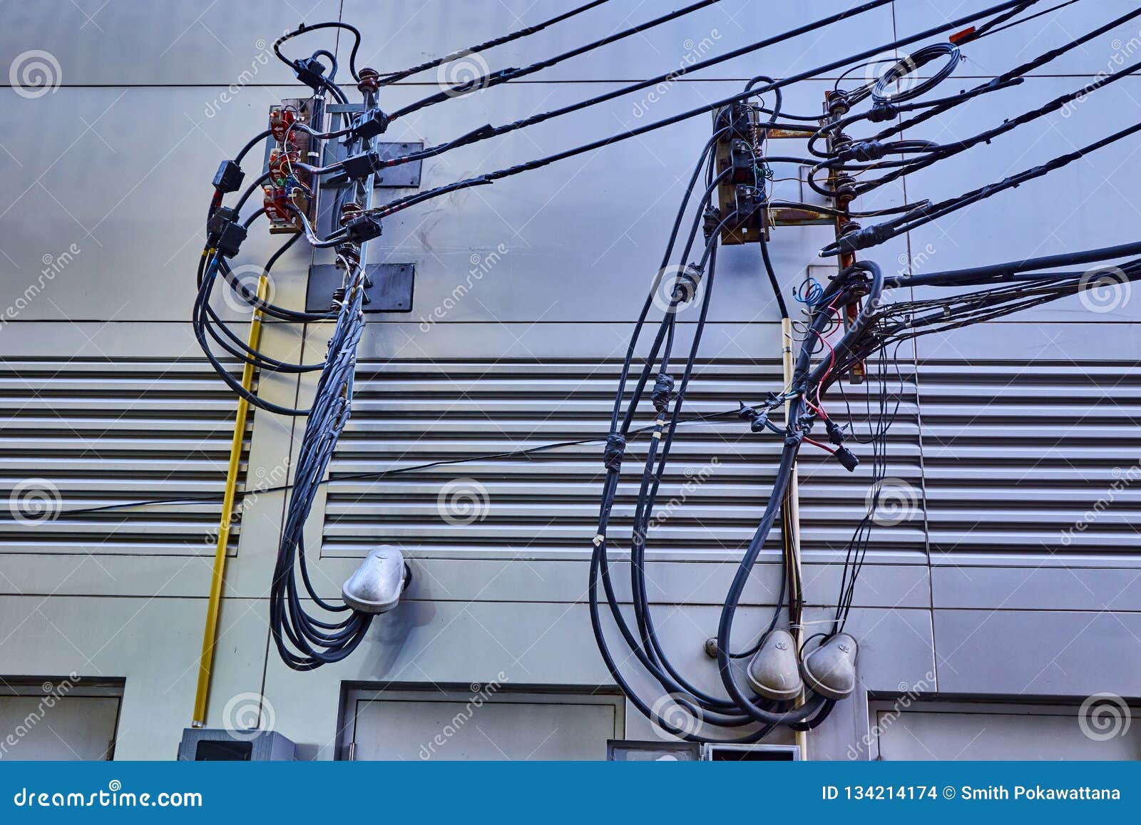 Electrical Power Cable on Wall Stock Photo - Image of metal, field ...