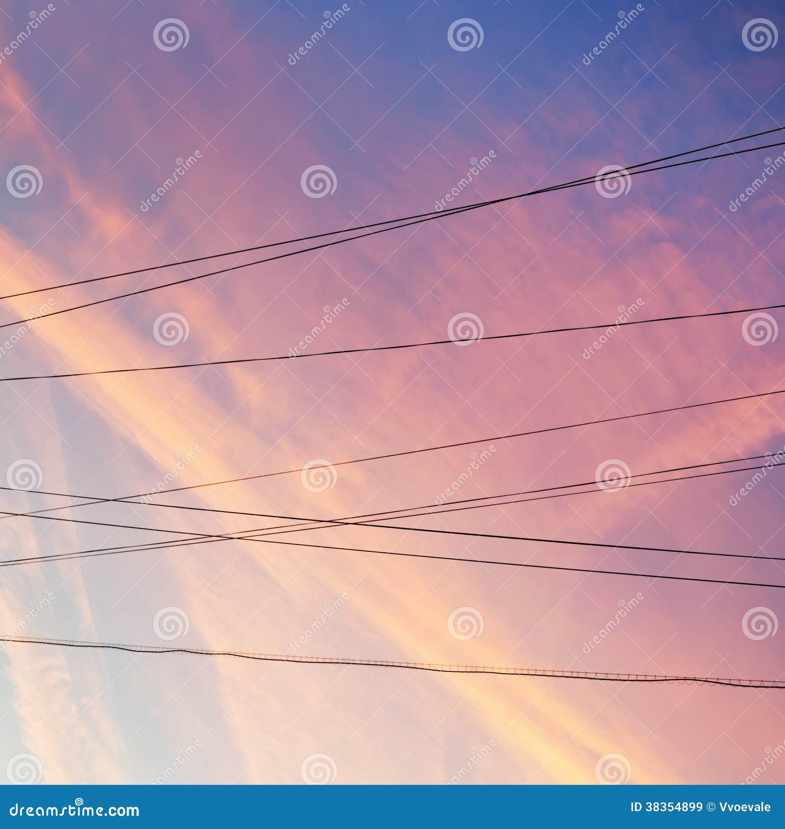 Electrical Power Cables and Pink Sunset Clouds Stock Image - Image of ...