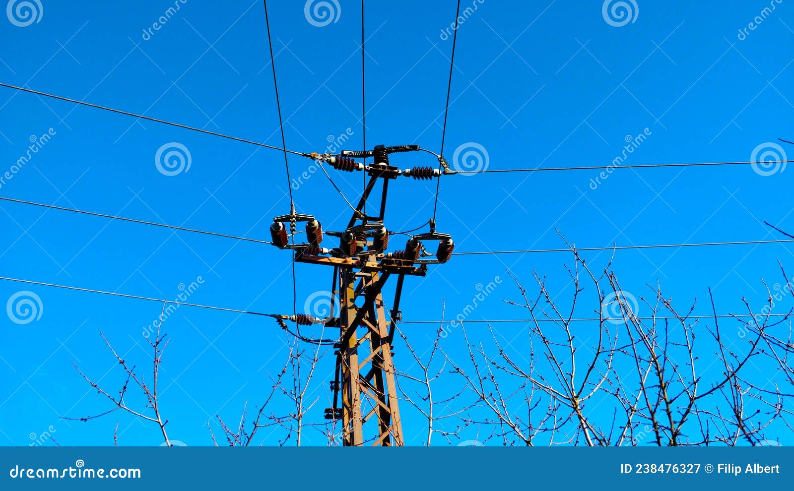 Electrical Power Distribution Grid Crossing Tower Stock Image - Image ...