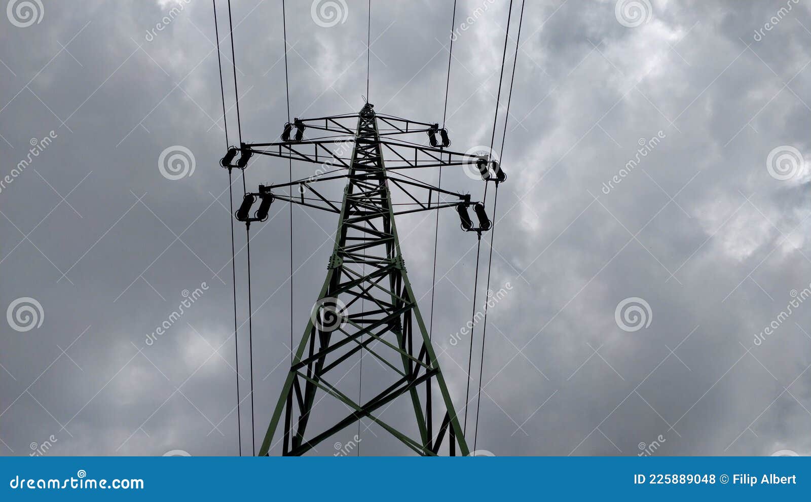 Electrical Power Grid Pole Seeing from the Bottom Up To the Gray Cloudy ...
