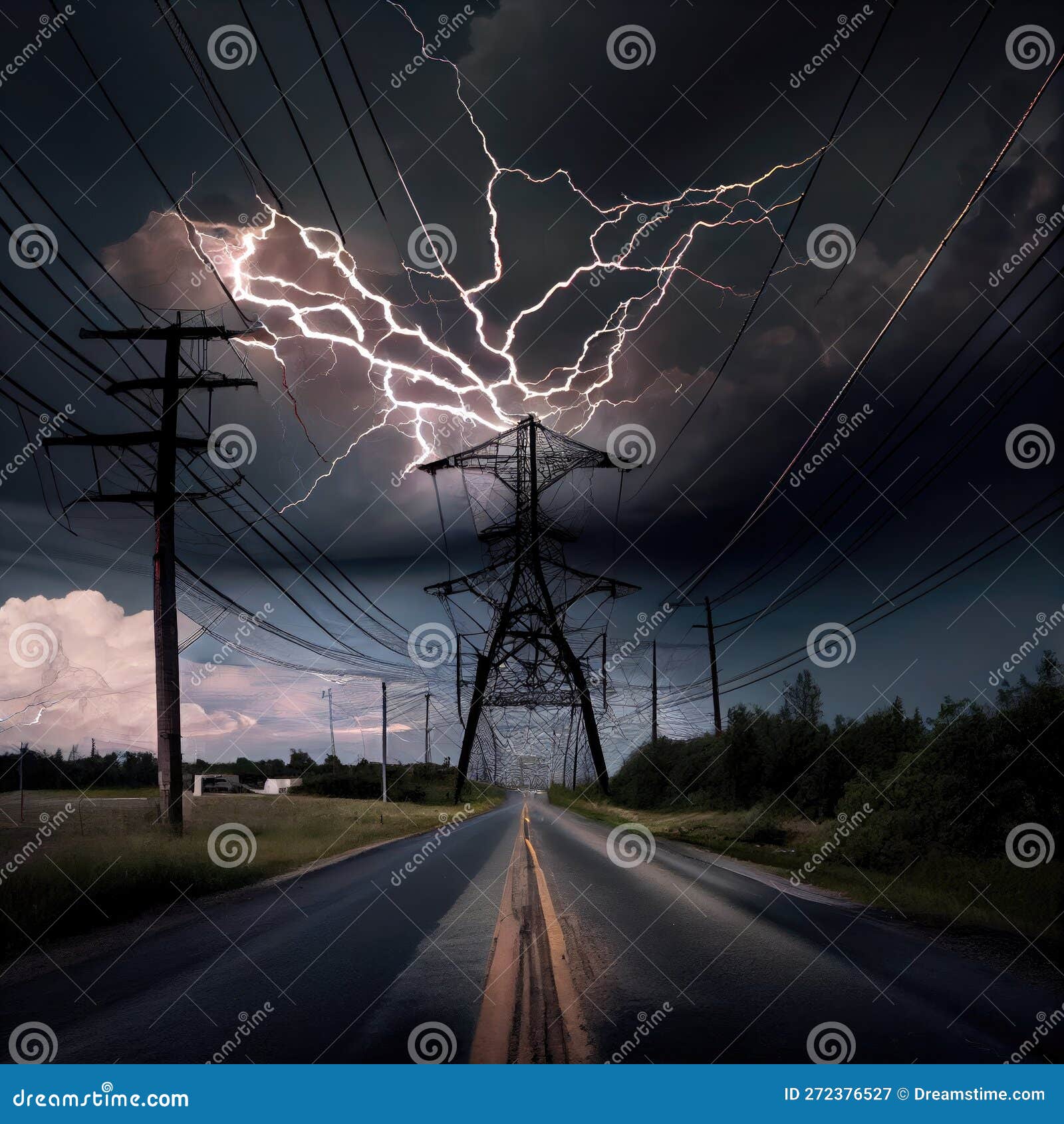 Electrical Power Line Breakage during Storm and Lightning Stock ...