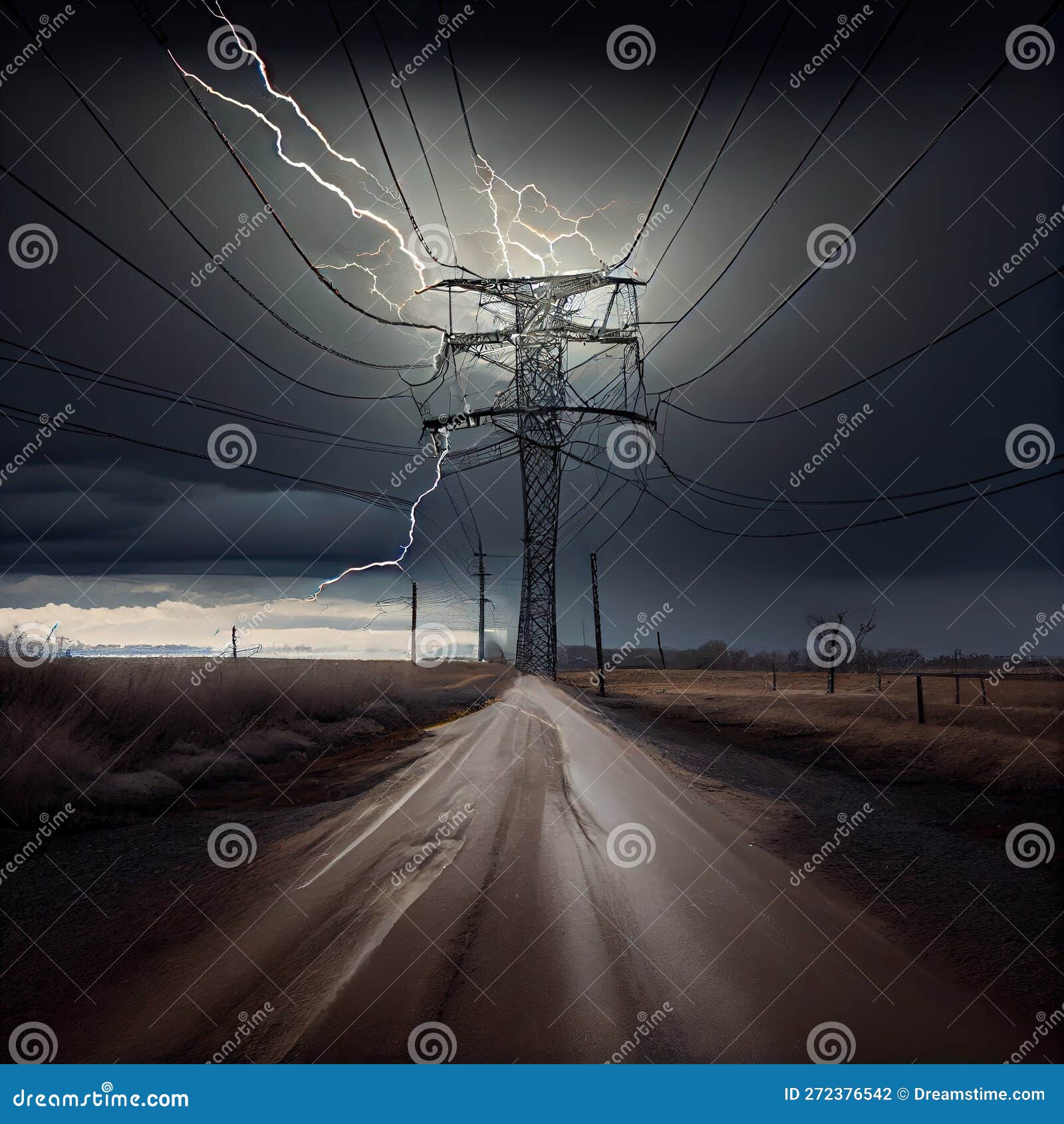 Electrical Power Line Breakage during Storm and Lightning Stock ...