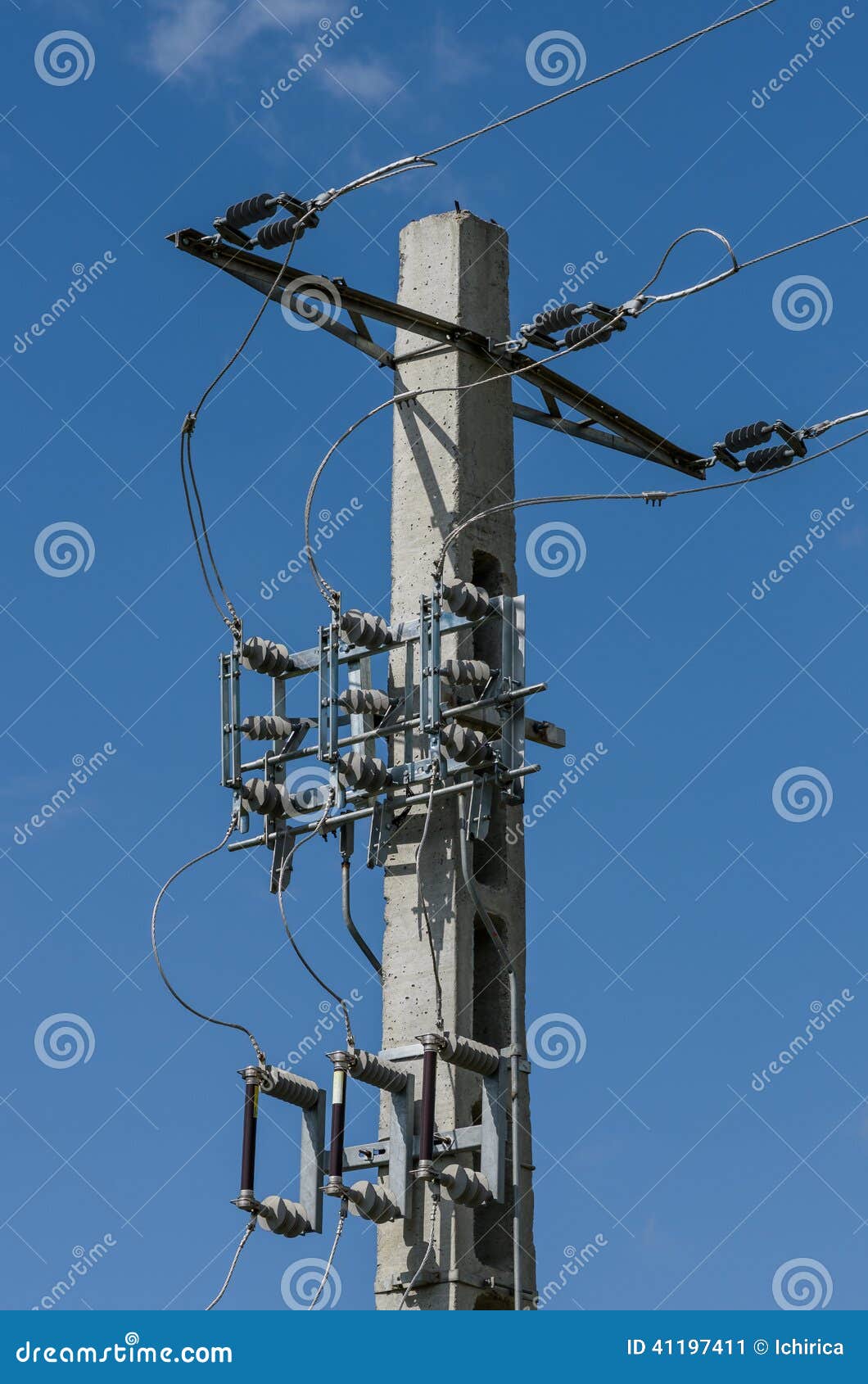Electrical Power Line on Concrete Pole Stock Image - Image of current ...