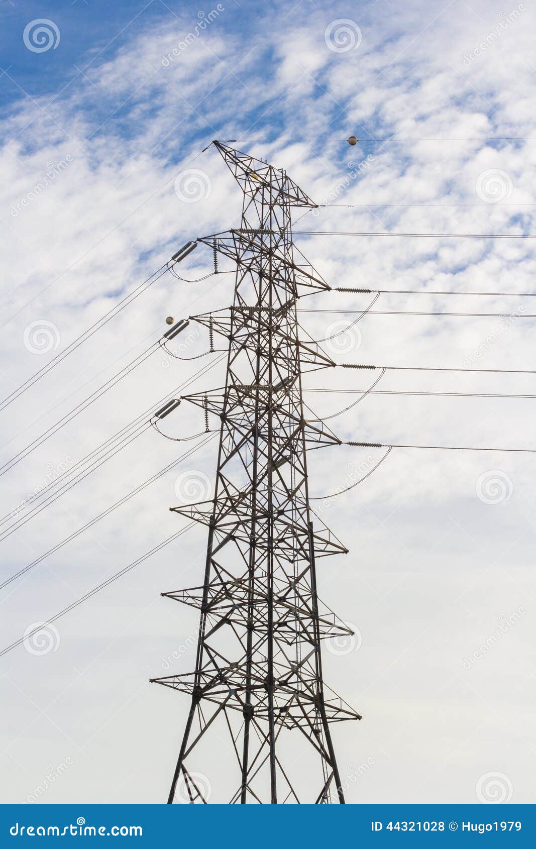 Electrical Power Line Transmission on Post Stock Photo - Image of cloud ...