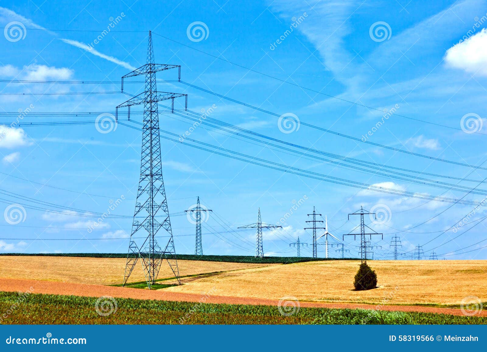 Electrical Power Line with Wind Generator Stock Photo - Image of ...
