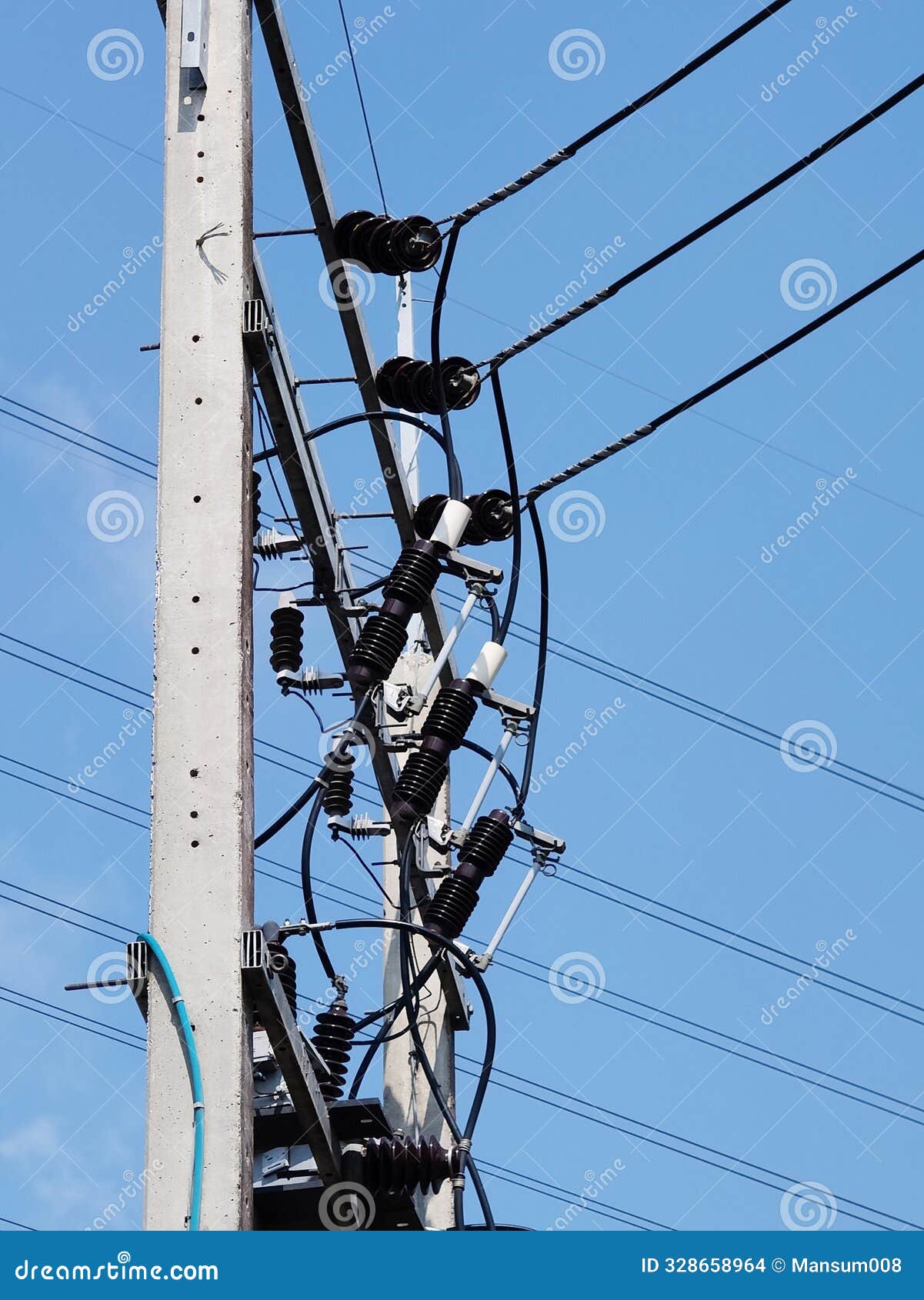 Electrical Power Line and Wires on the Background of the Blue Sky Stock ...